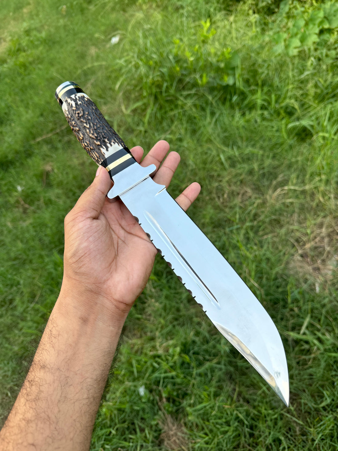 Custom Handmade 15” J2 Steel Bowie Knife with Stag Horn Handle and Ste ...