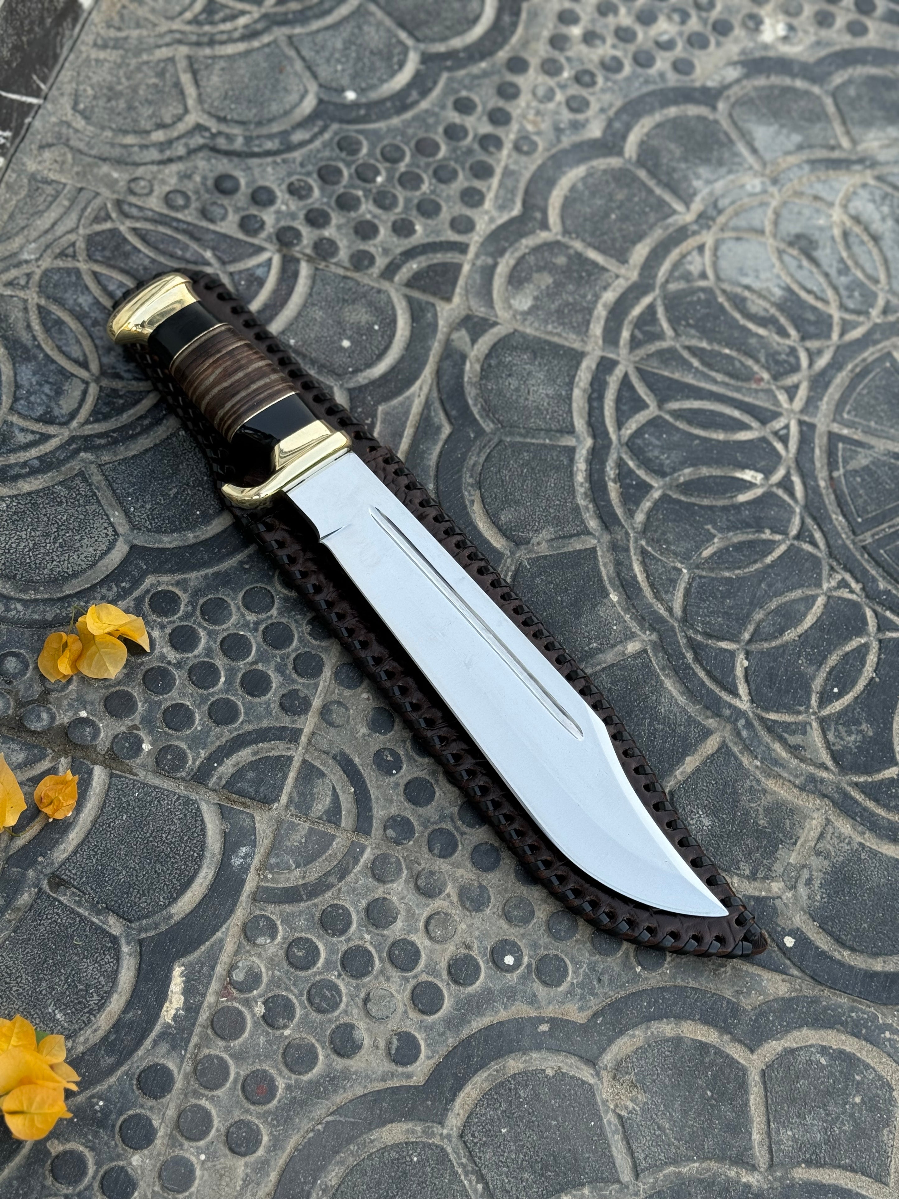 Custom Handmade J2 Steel Crocodile Dundee Bowie Knife with Brass Guard ...
