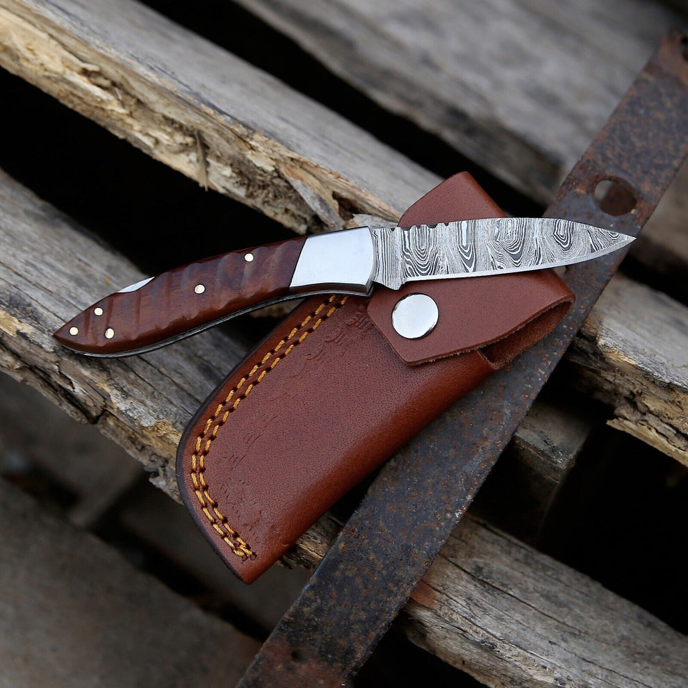 Custom Handmade Damascus Steel Pocket Knife with Rosewood Handle & Ste ...