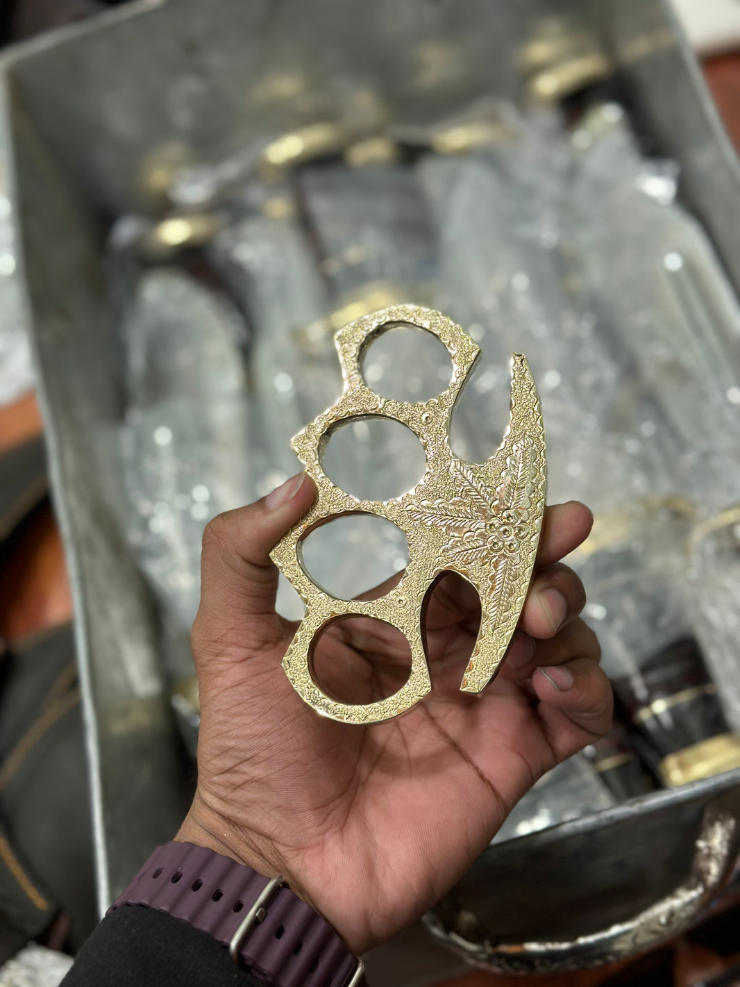 Custom Handmade Brass Knuckles With Leather Case Knives Gear Garage