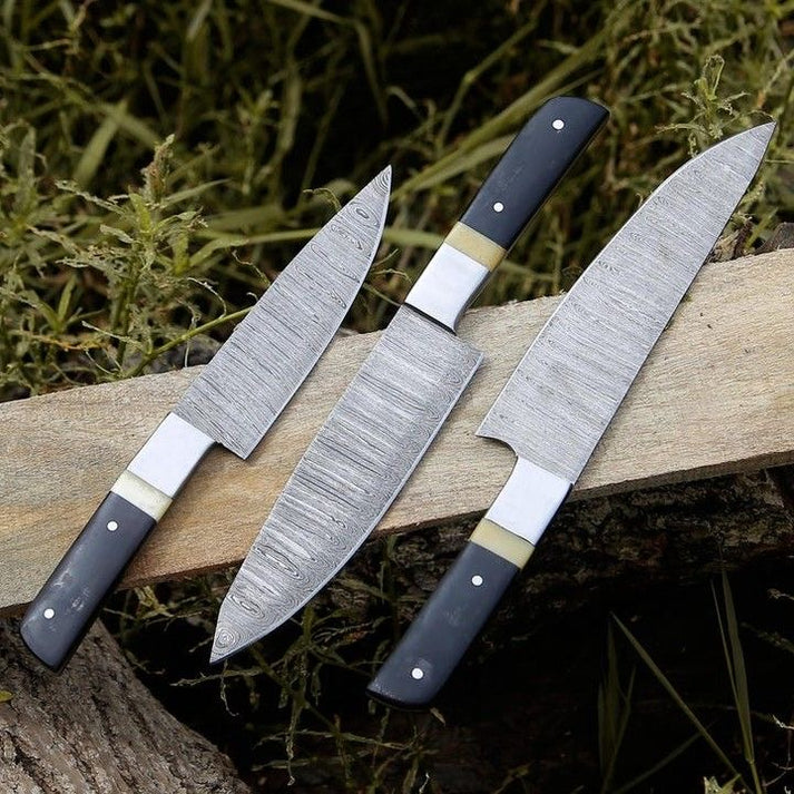 Custom Kitchen Knives – Handcrafted Damascus Steel with Buffalo Horn ...