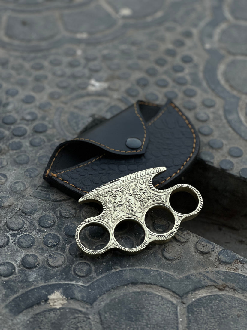Engraved Custom Brass Knuckles with Leather Case – Knives Gear Garage