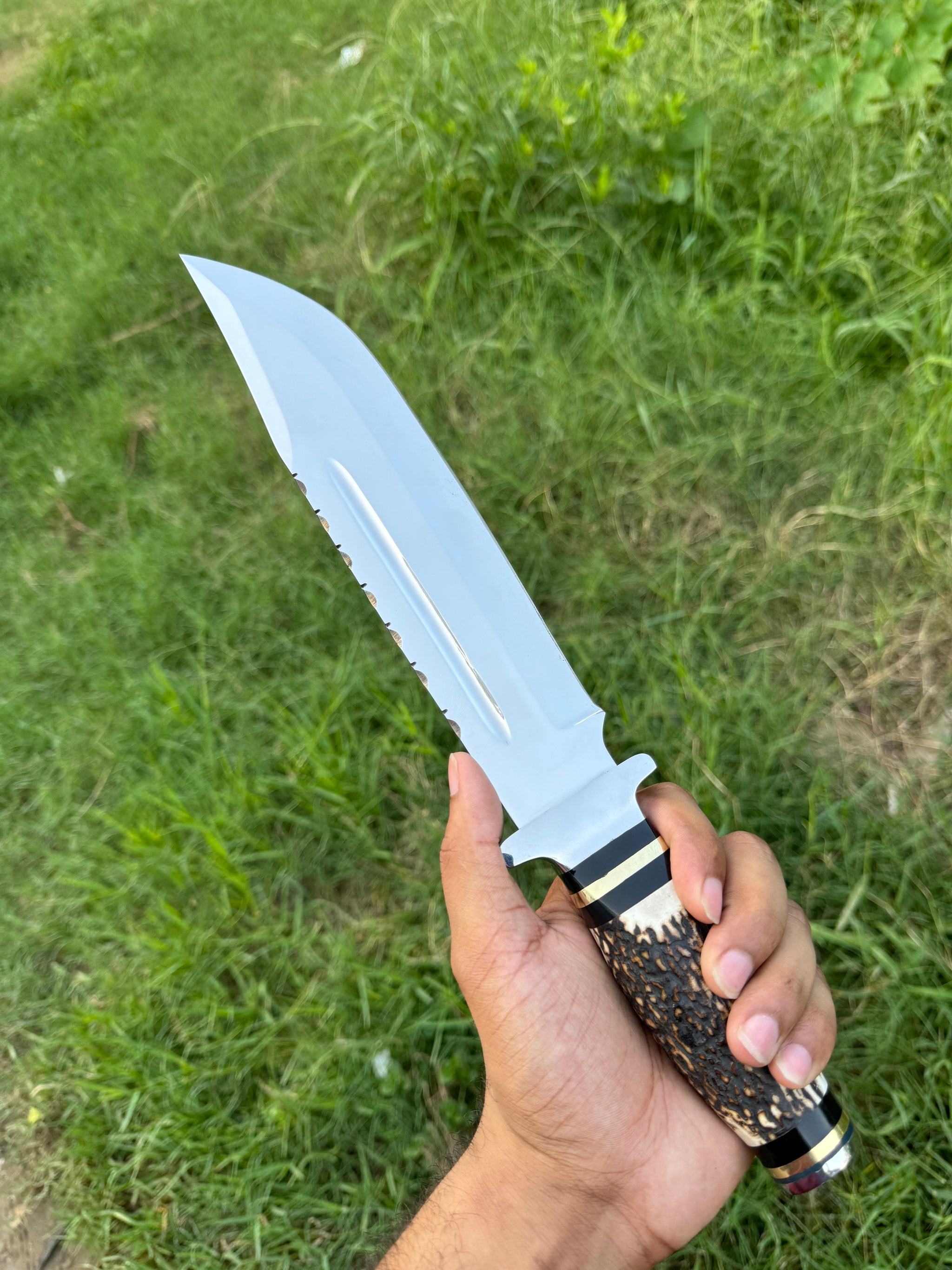 Custom Handmade 15” J2 Steel Bowie Knife with Stag Horn Handle and Ste – Knives Gear Garage