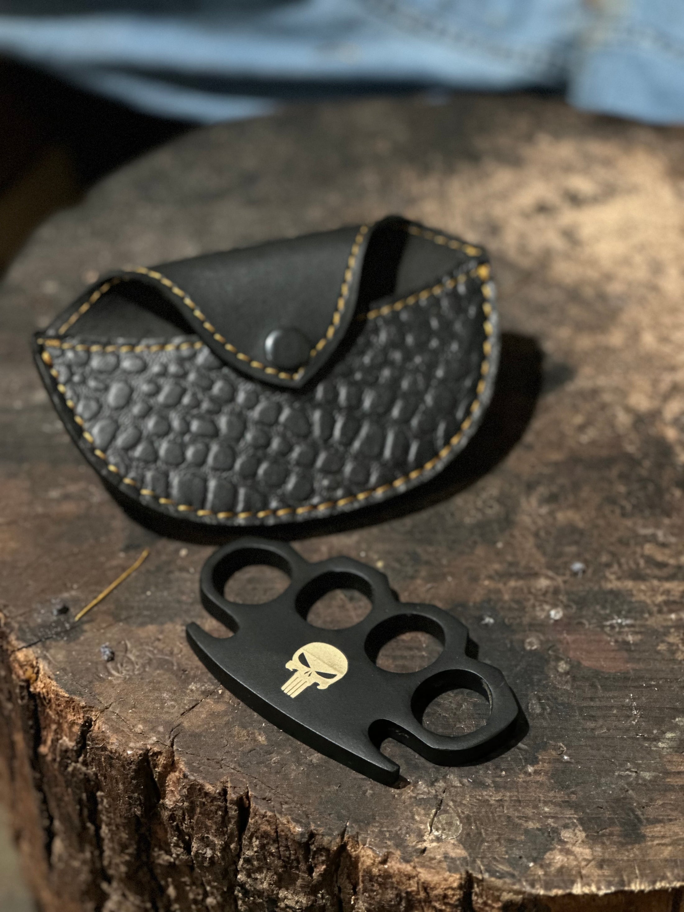 Custom Handmade Black Steel Knuckle with Belt Loop Leather Case - Soli ...
