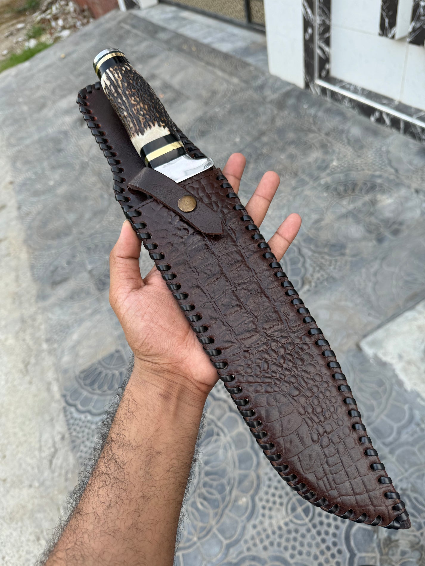 Custom Handmade 15” J2 Steel Bowie Knife with Stag Horn Handle and Ste – Knives Gear Garage