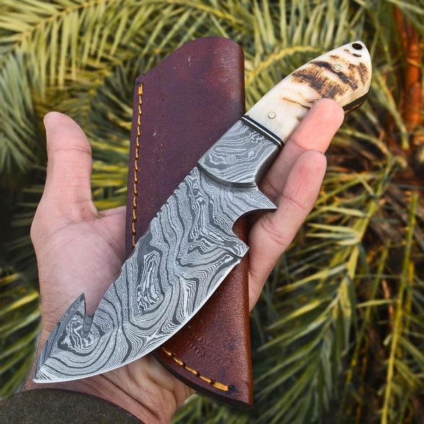Handmade Damascus Ram Horn knife with Sheath – Chef's Dream Knives