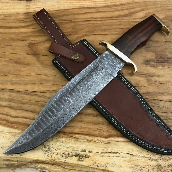 Damascus Steel Custom Handmade Hunting Bowie Knife – Knives Gear Garage