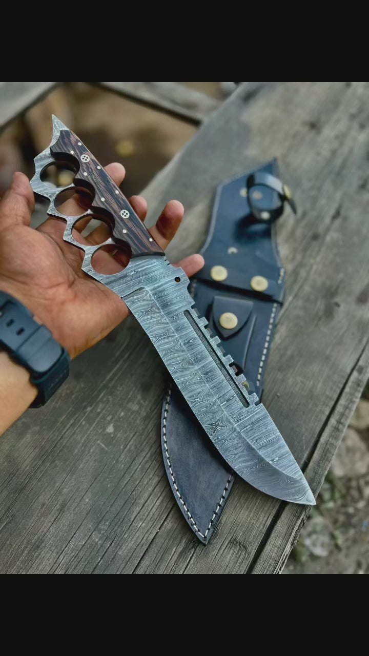 Custom Handmade Damascus Tactical Knuckle Knife with Full Tang handle ...
