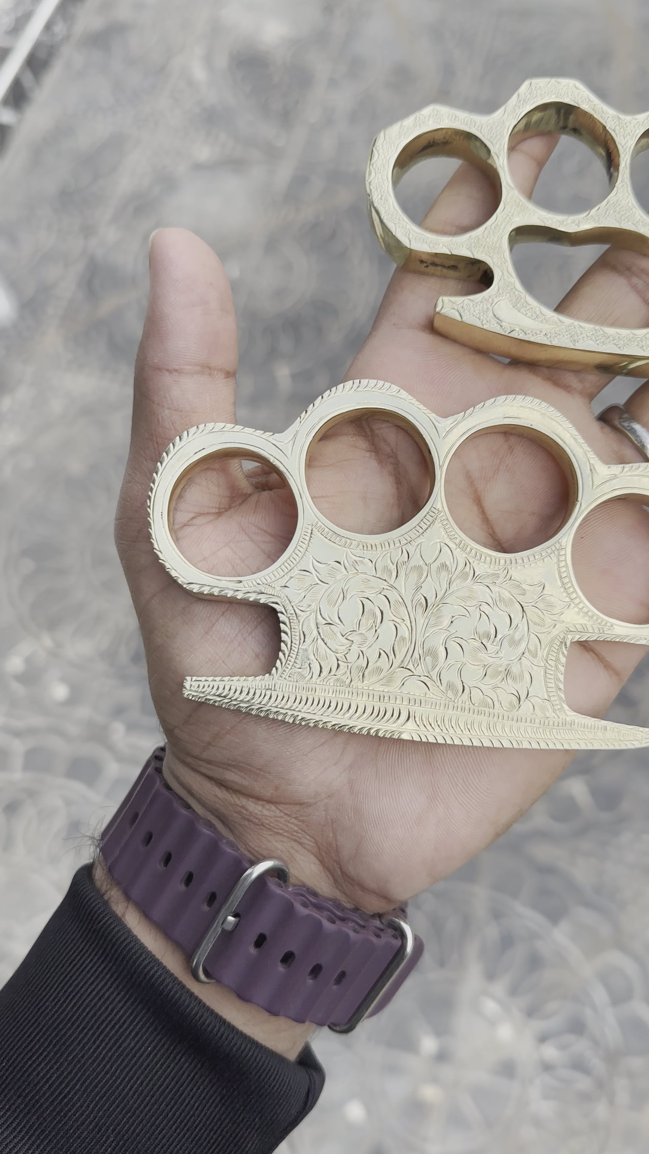 Unique Handmade Brass Engraved Knuckle with Leather Case - Solid Brass ...