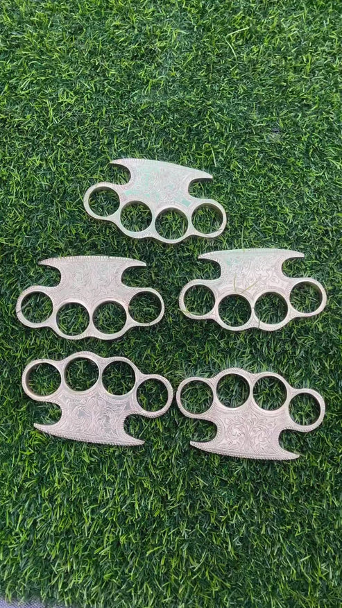 Custom Handmade Brass Engraved Knuckle with Leather Belt Loop Case - S ...