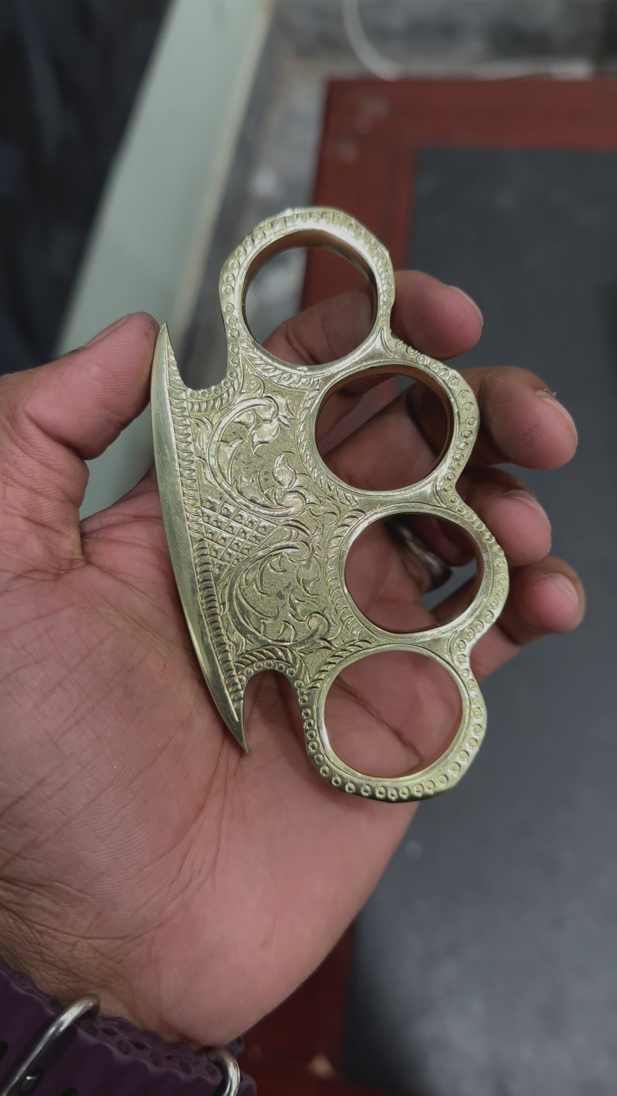 Custom Engraved Brass Knuckles Belt Loop Leather Case Solid Brass