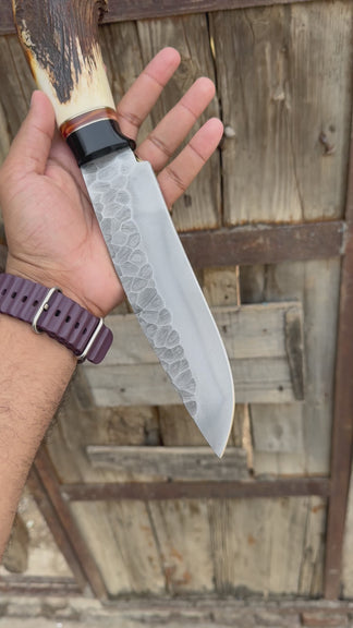 CUSTOM HANDMADE D2 HUNTING KNIFE WITH LEATHER SHEATH – Chef's Dream Knives