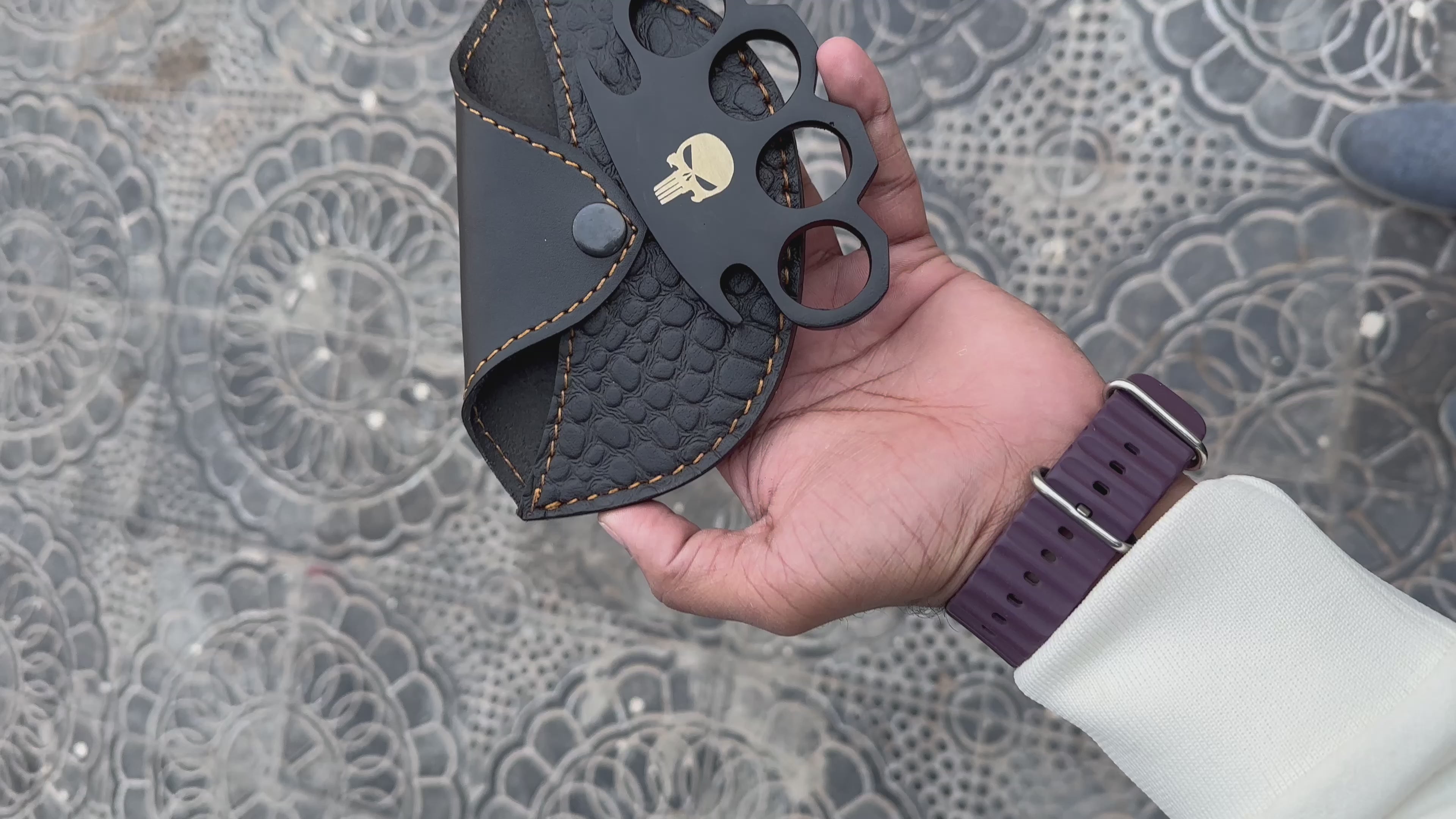 Custom Black Steel Knuckle with Leather Belt Case – Knives Gear Garage