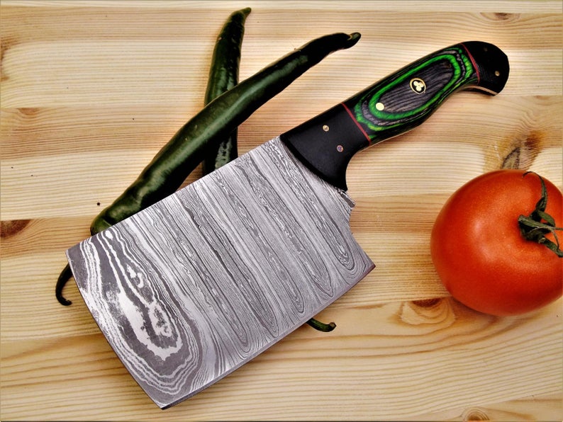 Damascus Steel Cleaver Knife with Pakkawood Handle – 9” – Knives Gear ...